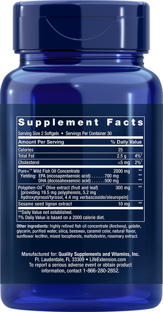 Super Omega-3 EPA/DHA Fish Oil, Sesame Lignans & Olive Extract, 60 softgels